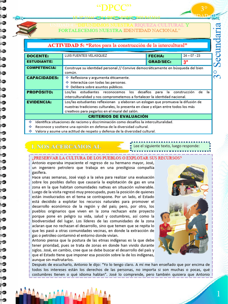 3° DPCC - Actv.05-Unid.4 2023 | PDF | Racismo | Discriminación y relaciones raciales