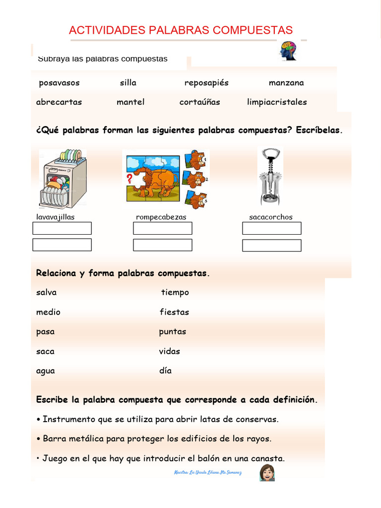 Actividades de palabras compuestas | PDF | Artes del Lenguaje y ...