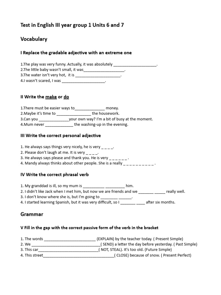 Think 3 Test Unit 6 and 7 Group 2 | PDF | Linguistic Morphology ...