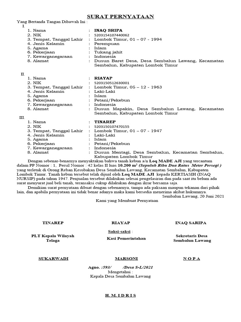 SURAT PERNYATAAN SPPT | PDF