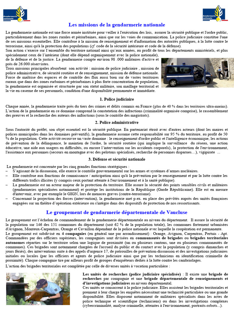 Missions de la Gendarmerie Nationale | PDF | Police | Sécurité nationale