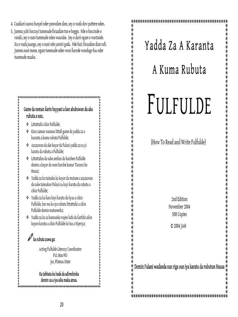 Koyon Karatu da Rubutu a Fulfulde | PDF | West Africa | Linguistics