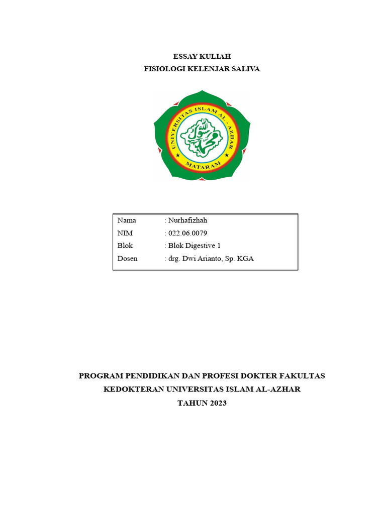 Essay - Nurhafizhah - Fisiologi Kelenjar Saliva - 022.06.0079 - DRG Dwi ...