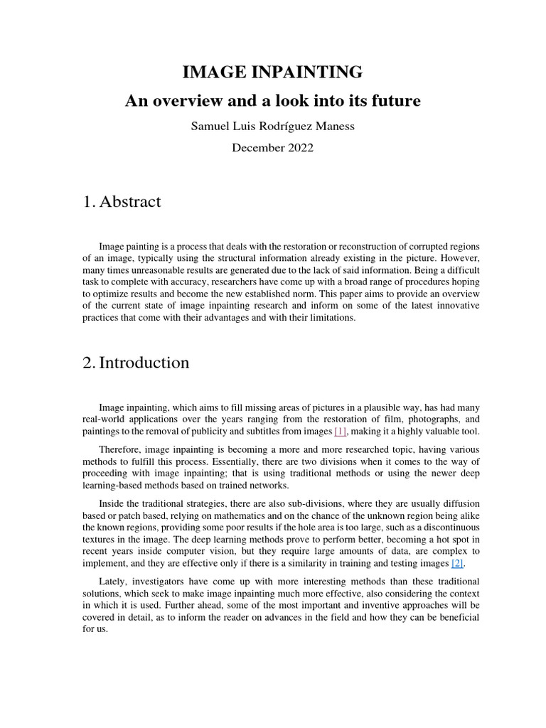 IMAGE INPAINTING Seminar Paper | PDF | Deep Learning | Medical Imaging