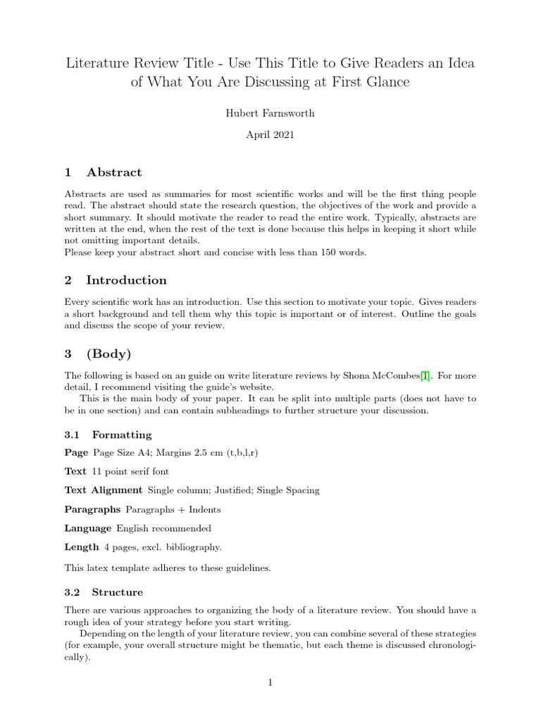 Literature Review Title - Use This Title To Give Readers An Idea of ...