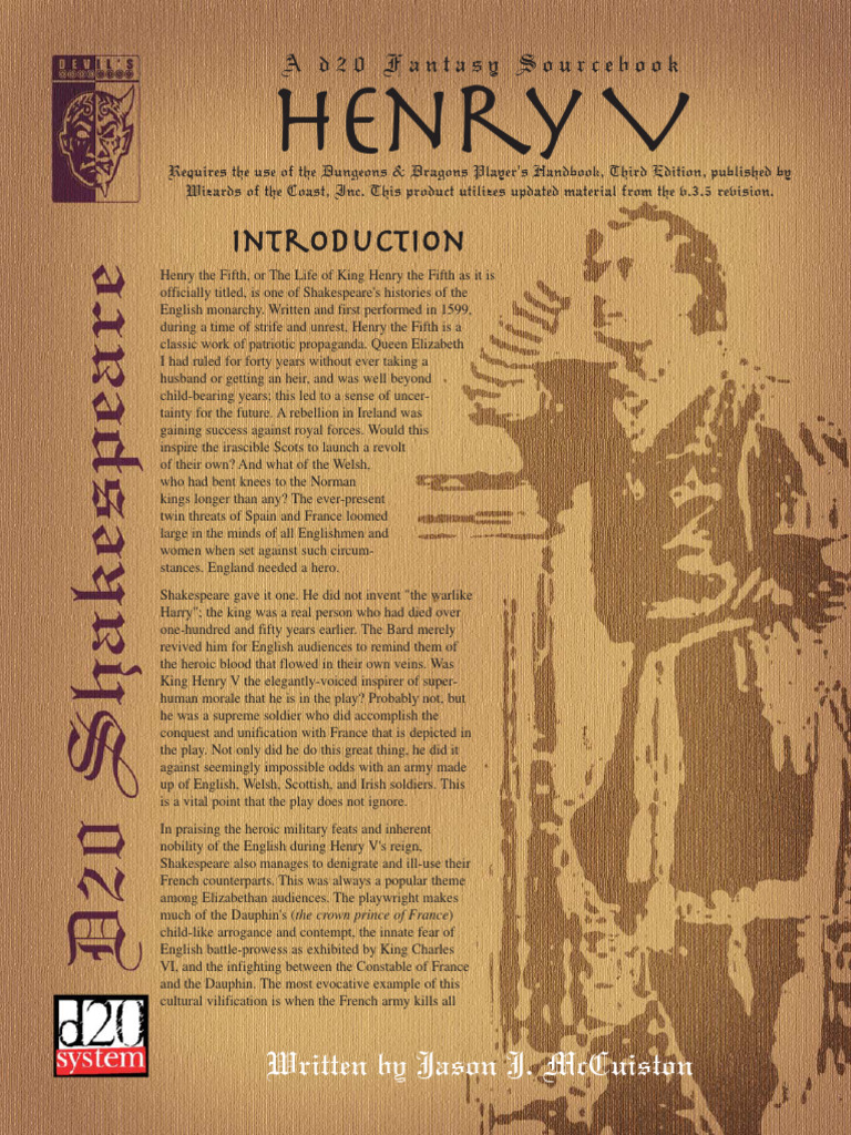 d20 Devil's Workshop Shakespeare - Henry V | PDF | Battle Of Agincourt | Henry V Of England