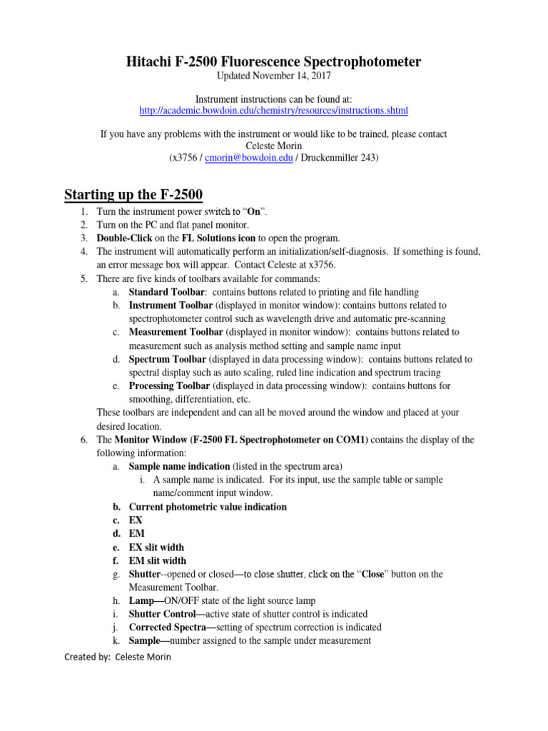 F 2500 Instructions | PDF | Spectrophotometry | Emission Spectrum