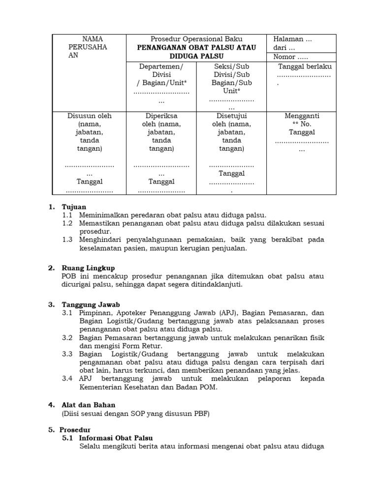 POB Penanganan Obat Palsu Atau Diduga Palsu | PDF