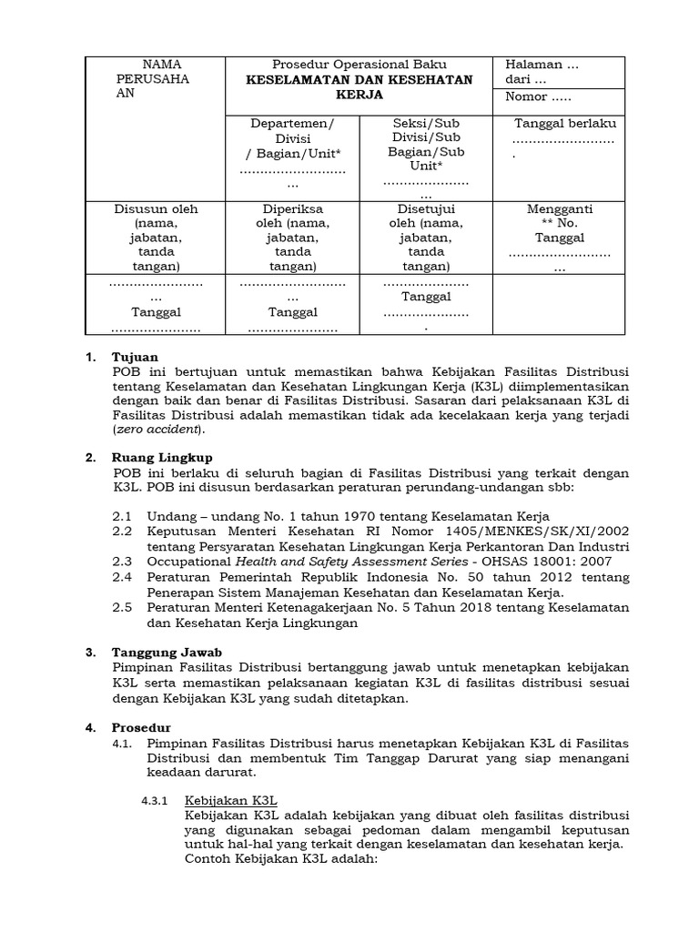 Prosedur Operasional Baku K3L POB | PDF | Teknologi & Rekayasa