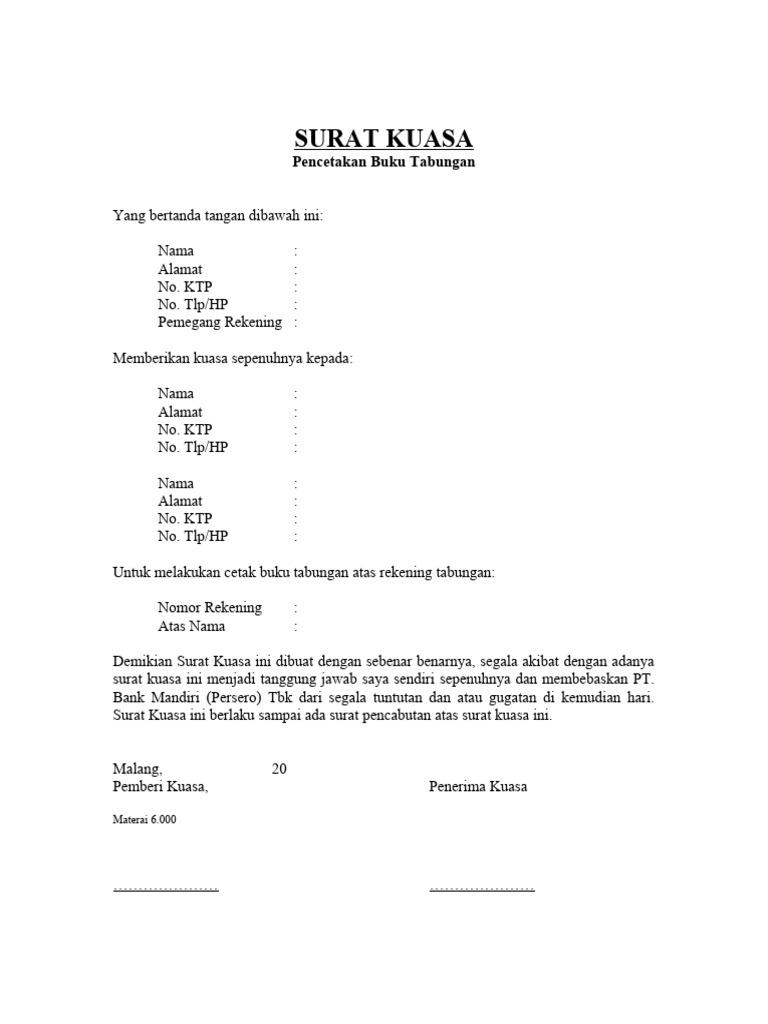 Surat Kuasa Cetak Butab | PDF | Politik
