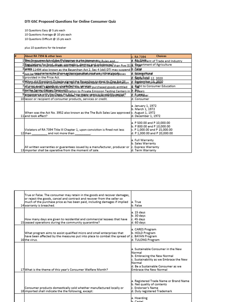 2020 GSC Quiz Questions | Download Free PDF | Lease