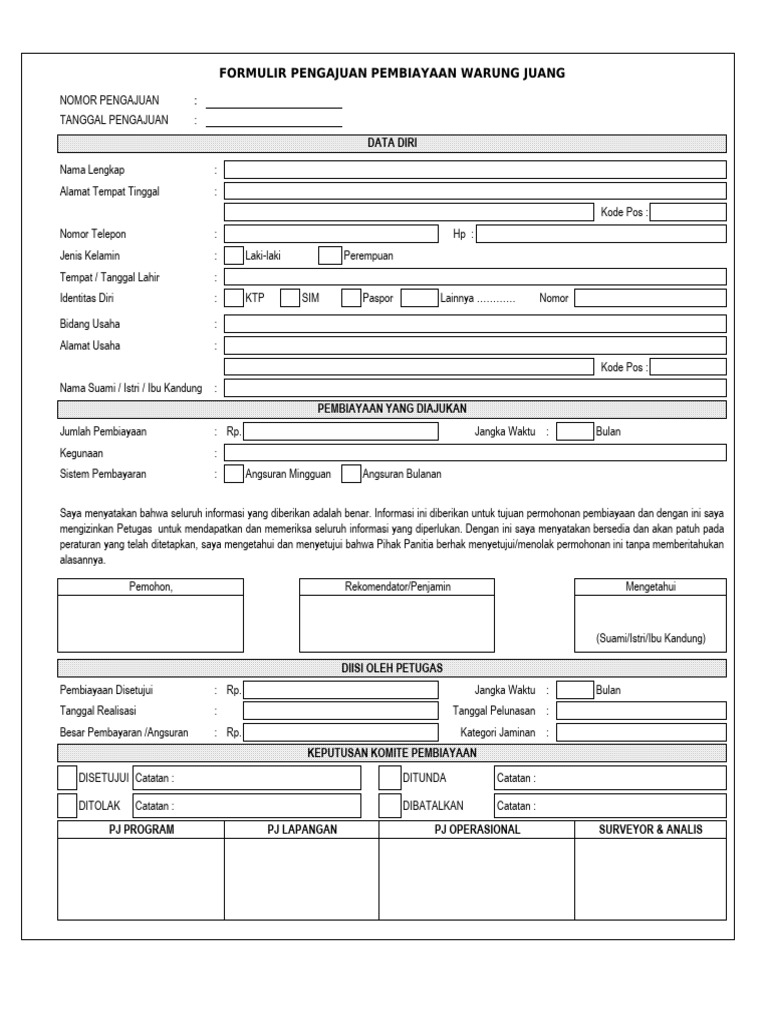 Form Pengajuan Pembiayaan (Terbaru) | PDF | Bisnis | Pengelolaan ...