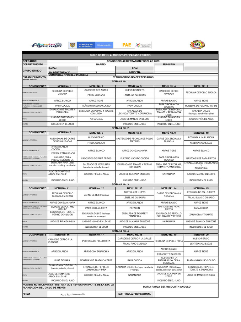 Ciclos de Menu Almuerzo Regular | PDF | ensalada | Alimentos