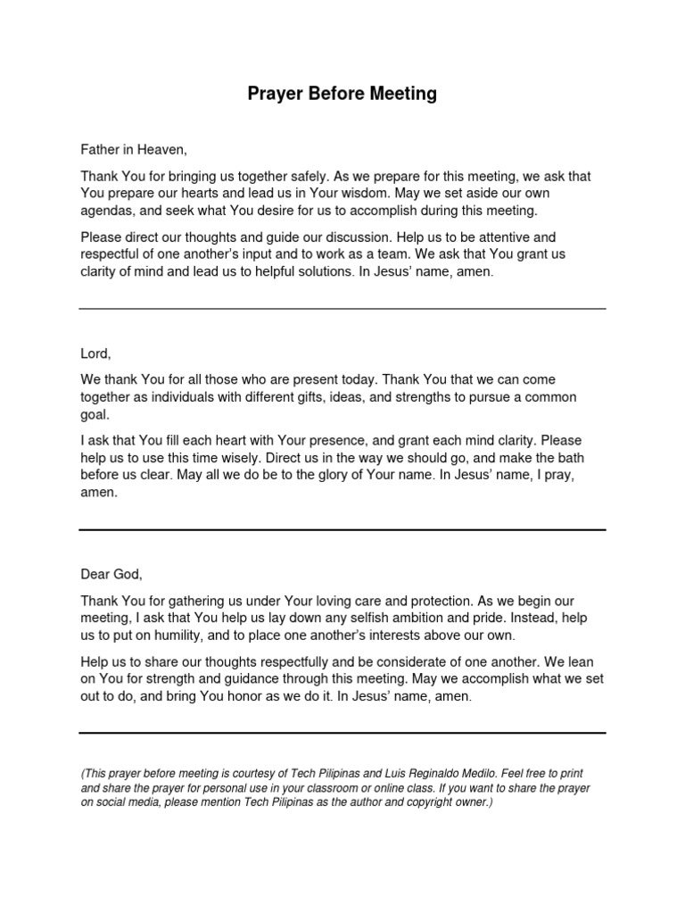 Prayer Before Meeting | PDF