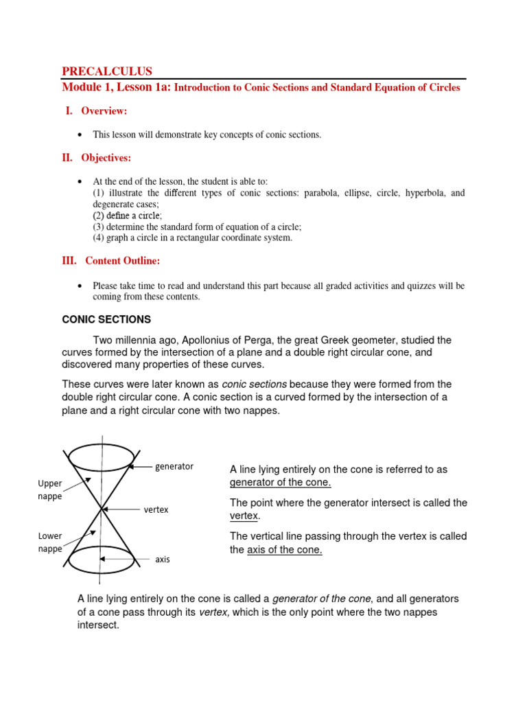 Module 1 Lesson 1a. Standard Equation of A Circle | PDF | Ellipse | Circle