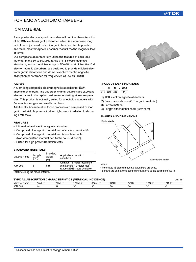 TDK ICM Absorber Series | PDF | Materials | Radiation