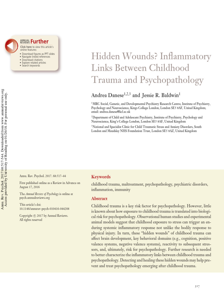 Hidden Wounds? Inflammatory Links Between Childhood Trauma and ... Hidden Wounds? Inflammatory Links Between Childhood Trauma and ...