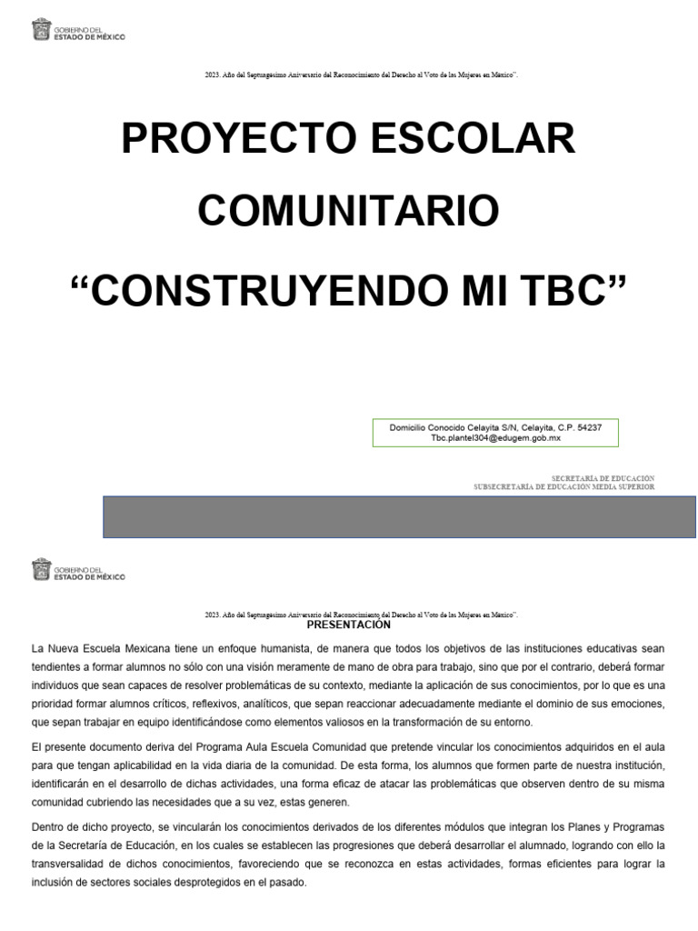 Proyecto Escolar Comunitario | PDF | Inclusión (Educación)