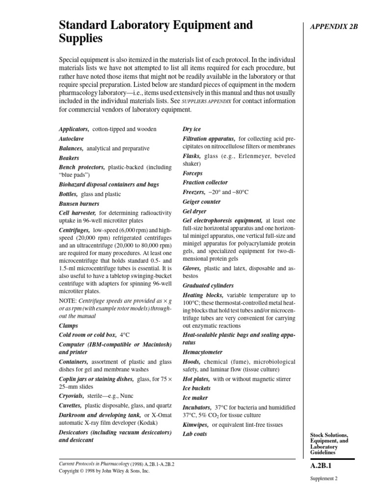 Standard Laboratory Equipment and Supplies | PDF | Centrifuge | Gel Electrophoresis