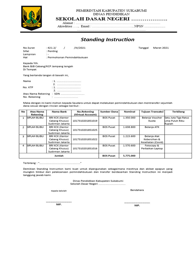 Contoh Standing Instruction | PDF