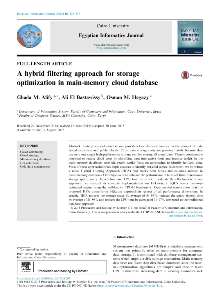 A Hybrid Filtering Approach For Storage Optimization 2015 Egyptian Informat Pdf 0322
