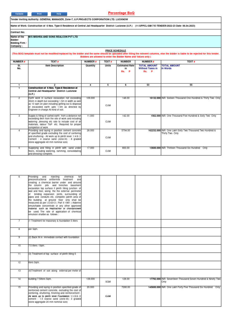 Boq Type - Ii | PDF | Concrete | Electrical Wiring
