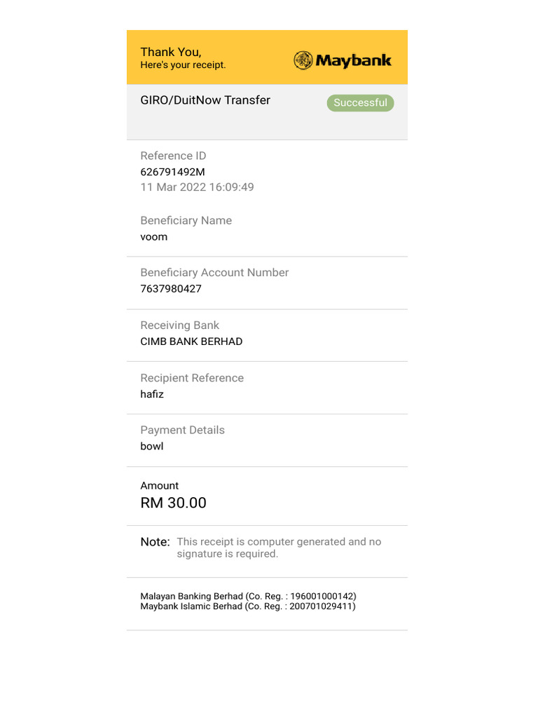 Maybank GIRO Transfer Receipt | PDF