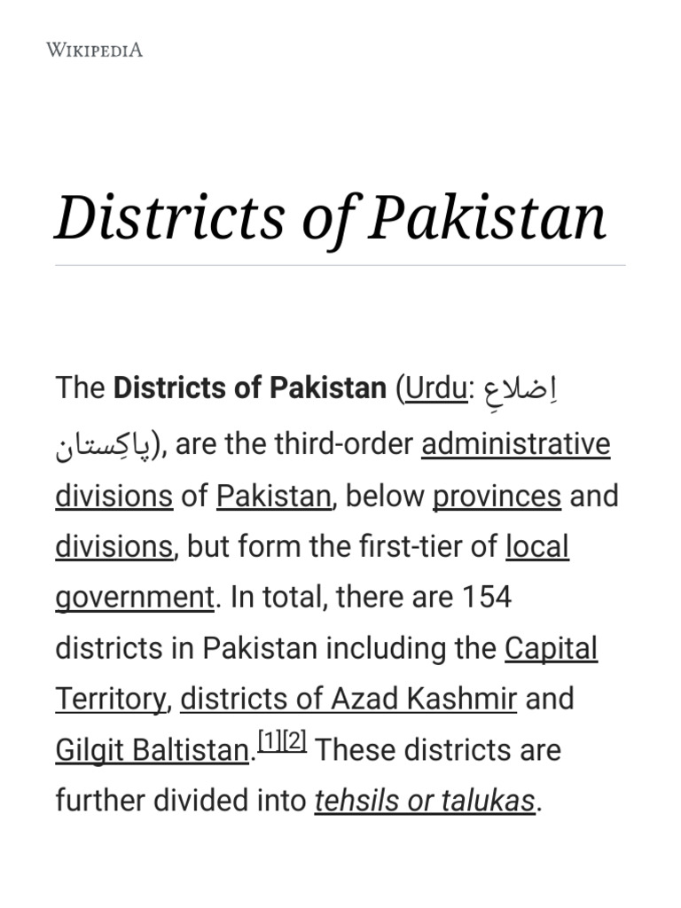 Districts of Pakistan - Wikipedia | Download Free PDF | Pakistan ...
