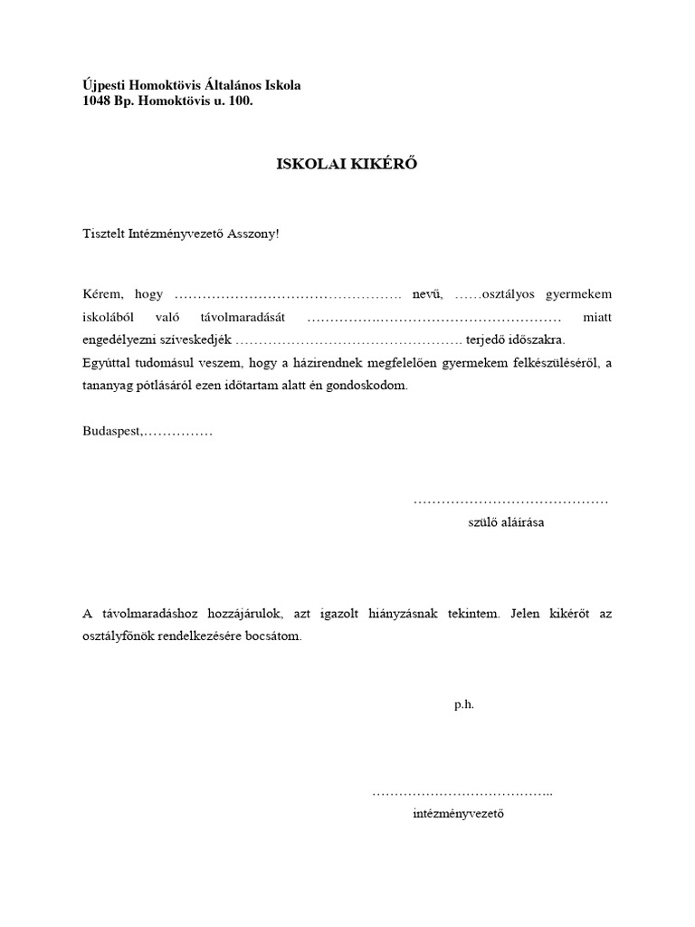 Iskolakikérő Minta | PDF