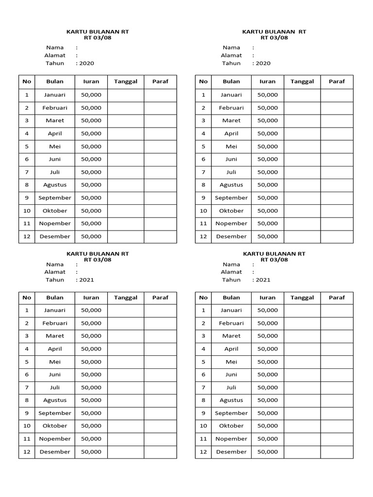 Iuran Kas RT | PDF