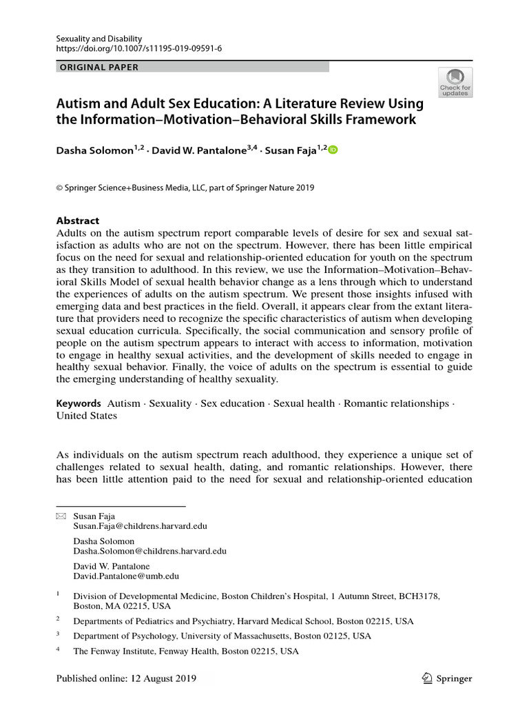 Autism And Adult Sex Education A Literature Review Using The