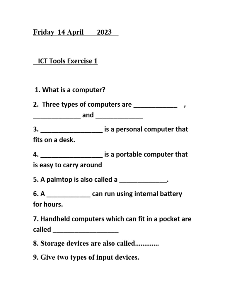 Grade 4 ICT Worksheet Exercises | PDF