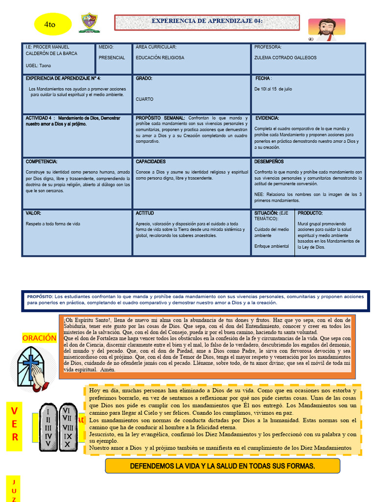 4° Eda 4 Act 04 Mandamientos Parte 1 | PDF | Amor | Diez Mandamientos