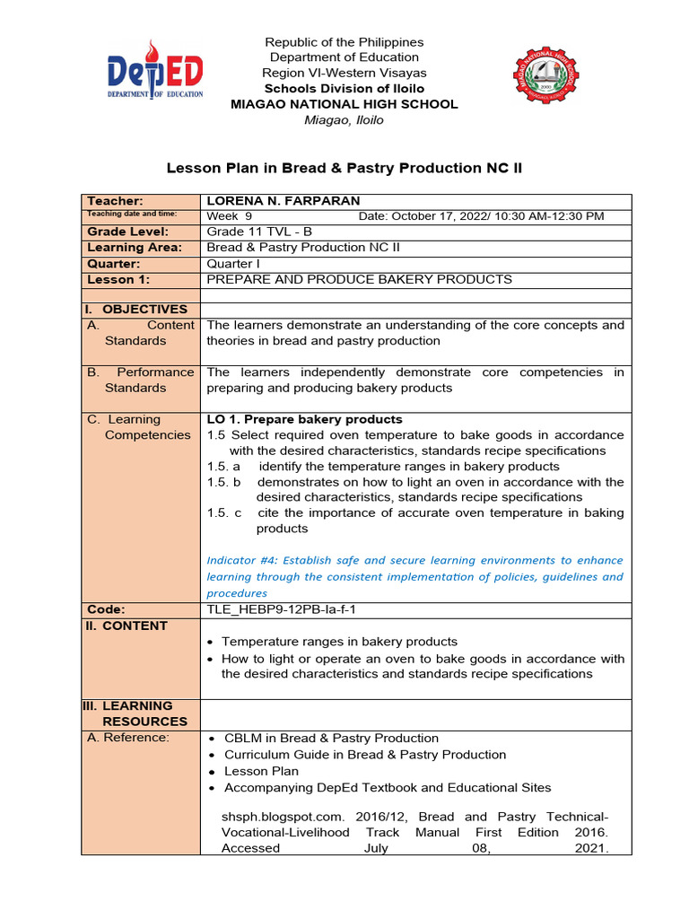 Bread & Pastry Lesson Plan: Baking Temps | PDF | Baking | Breads