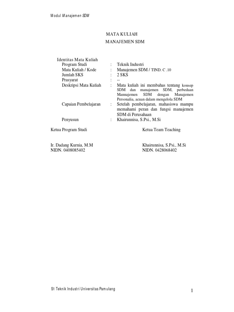 MSDM Materi 1 Pengantar Manajemen SDM | PDF