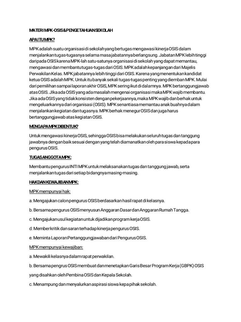 Materi MPK Osis Dan Pengetahuan Sekolah | PDF