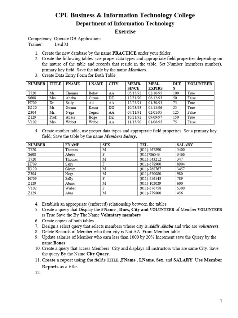 DB Excercise One | Download Free PDF | Databases | Computer Science