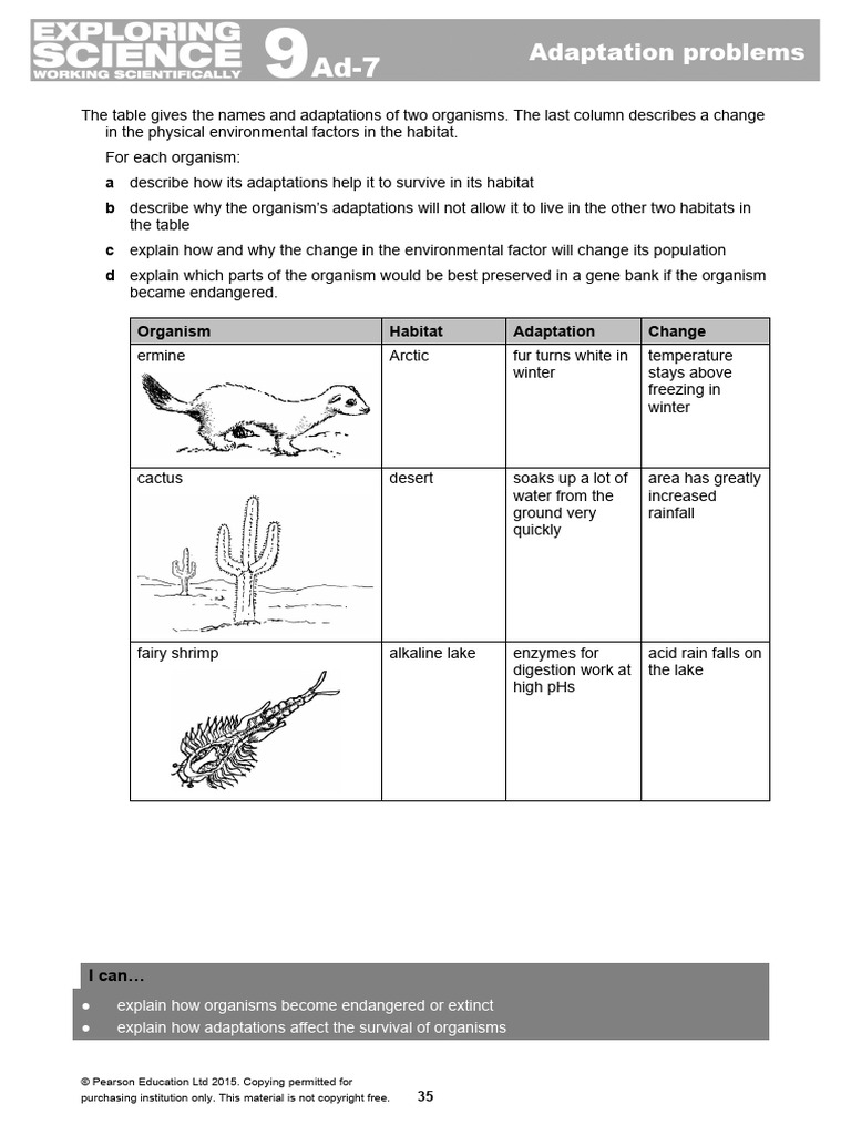 Worksheet 9ad-7 Adaptation Problems | PDF | Adaptation | Ecology