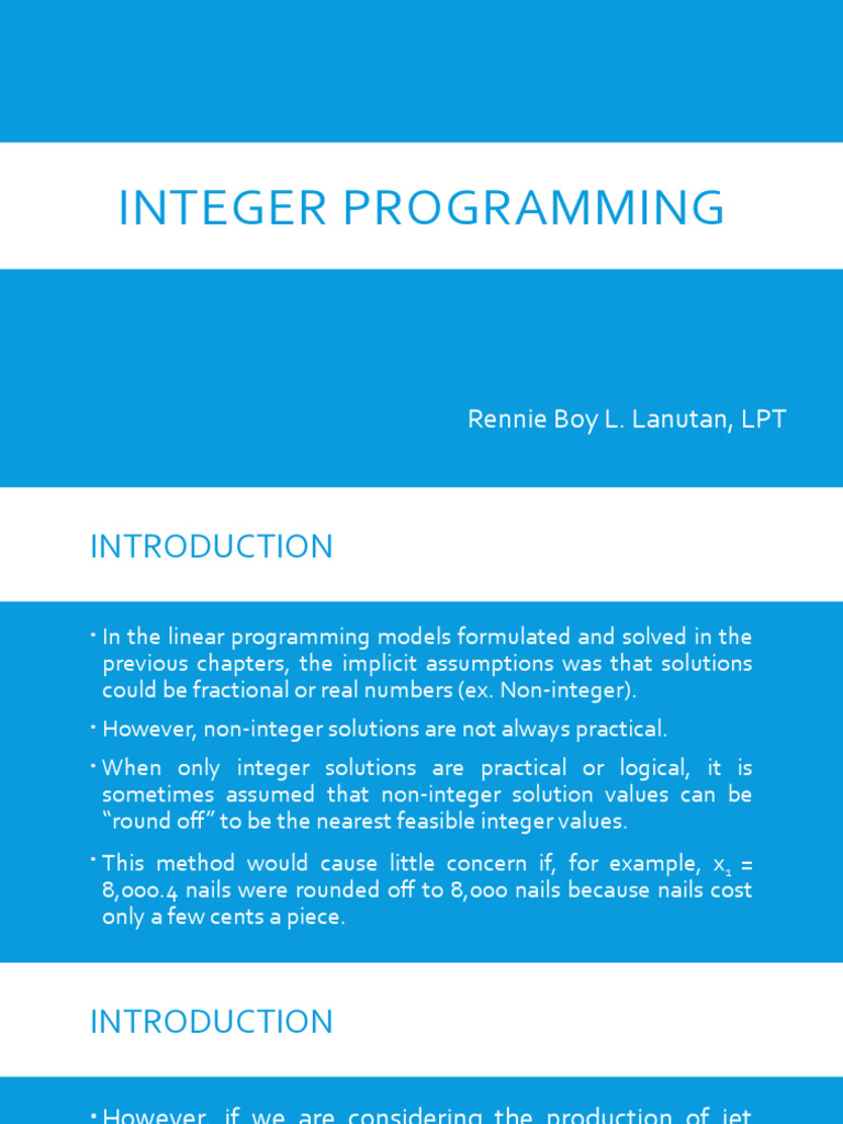 Topic 1 Integer Programming | PDF | Linear Programming | Mathematics Topic 1 Integer Programming | PDF | Linear Programming | Mathematics