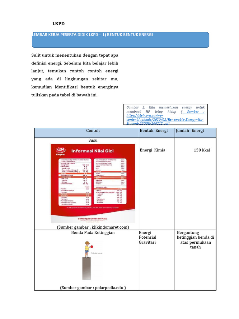 LKPD Bentuk-bentuk Energi | PDF
