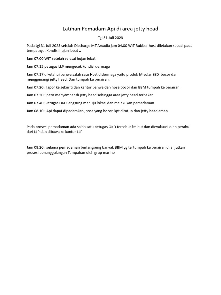 Latihan Pemadam Api Di Area Jetty Head | PDF | Teknologi & Rekayasa