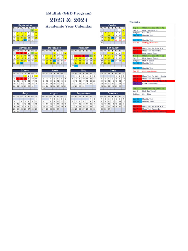 GED Academic-Year-Calendar (Draft) | PDF
