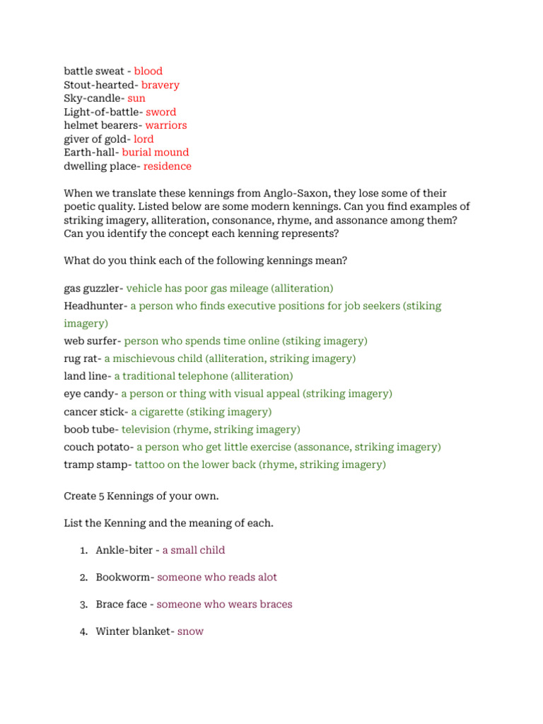 Exploring Modern and Ancient Kennings | PDF