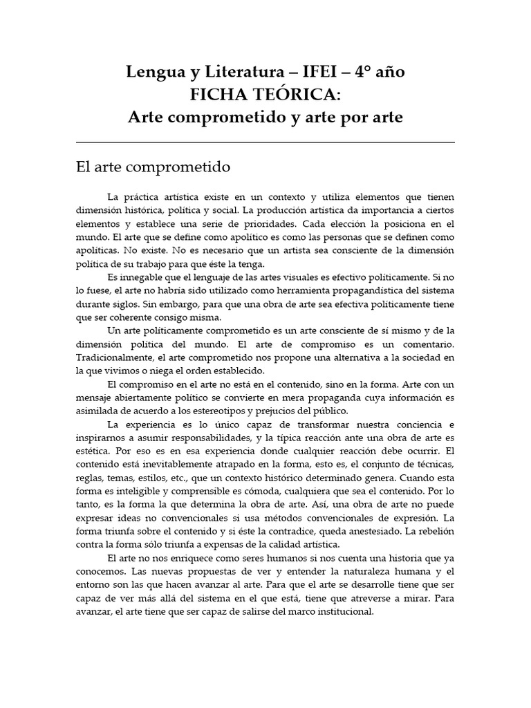 4to - FICHA El Arte Comprometido - Arte Por Arte | PDF