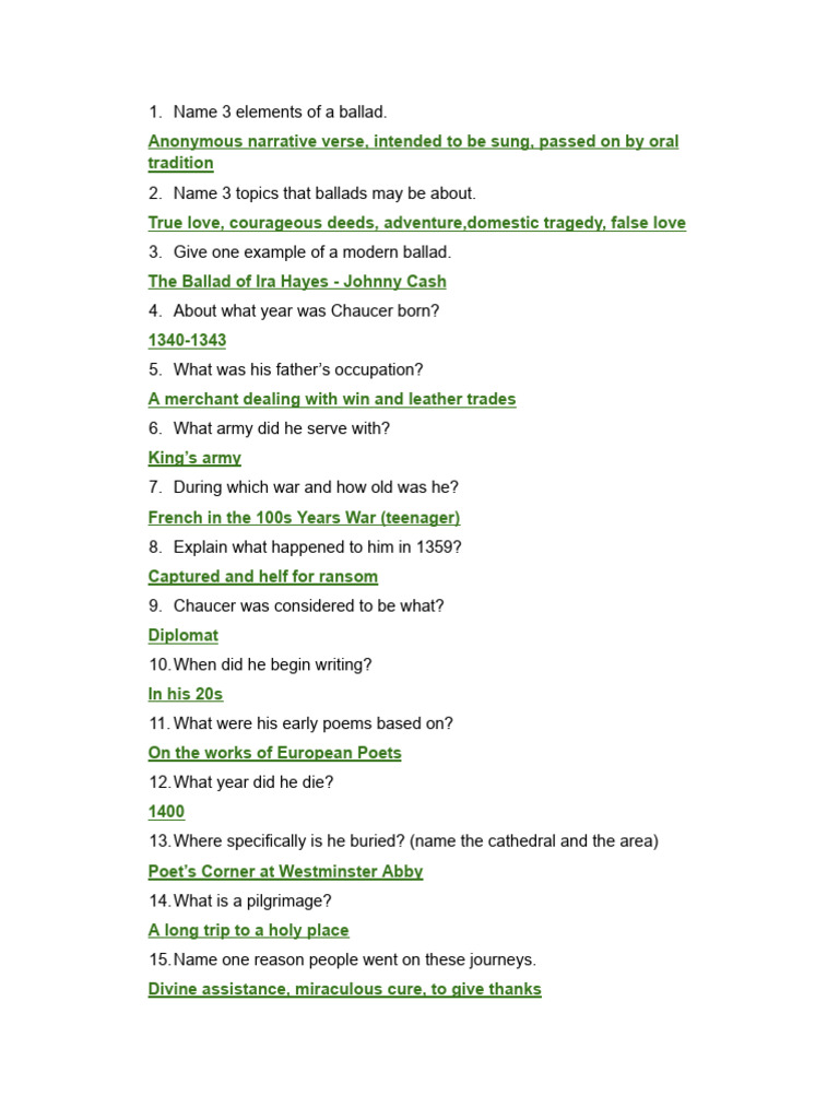 Chaucer Questions | PDF