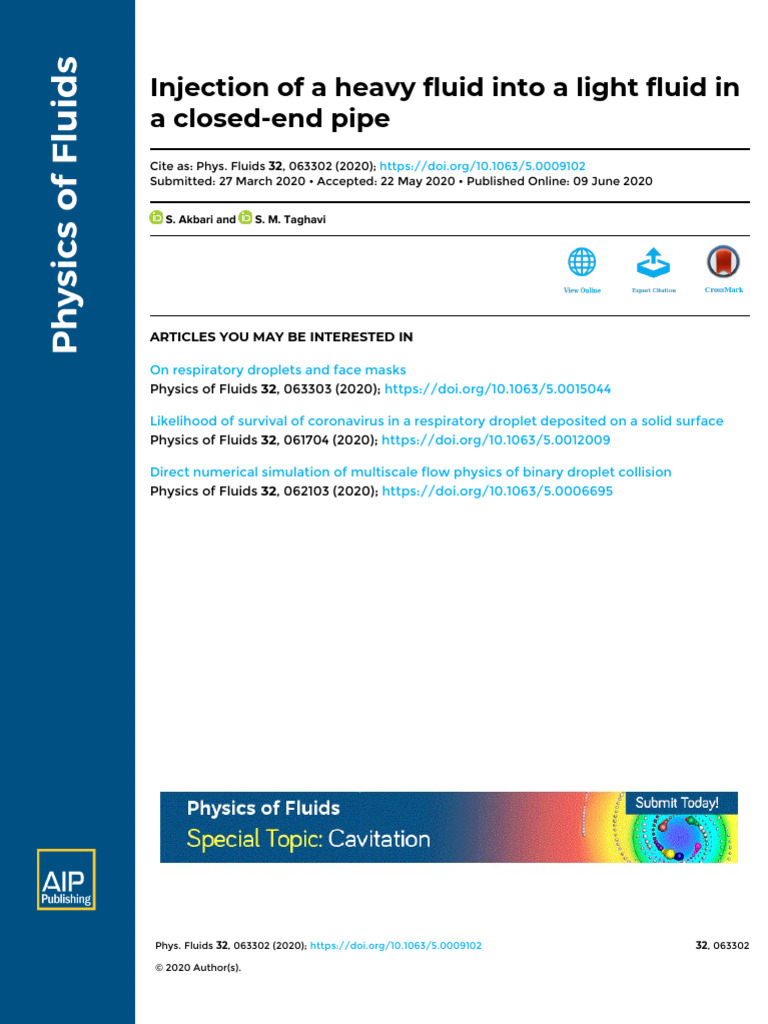 Injection of A Heavy Fluid Into A Light Fluid in A Closed-End Pipe ...