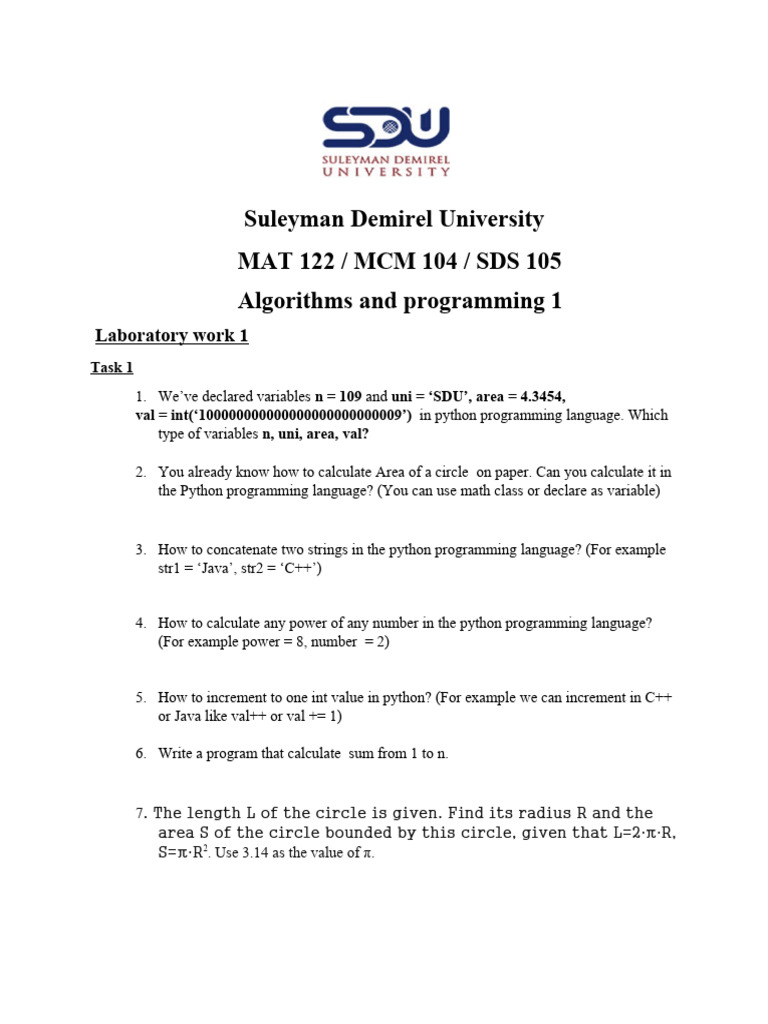 Python Programming Lab Tasks | PDF