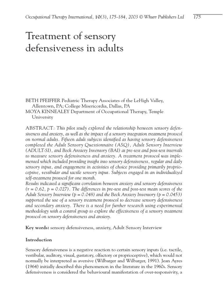 Reducing Sensory Defensiveness in Adults | PDF | Sensory Processing ...
