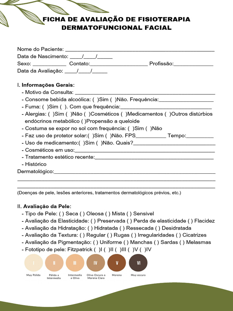 Avaliação de Fisioterapia Dermatofuncional | PDF | Doenças e distúrbios ...