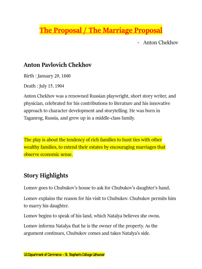 The Proposal by Anton Chekhov | PDF | Anton Chekhov